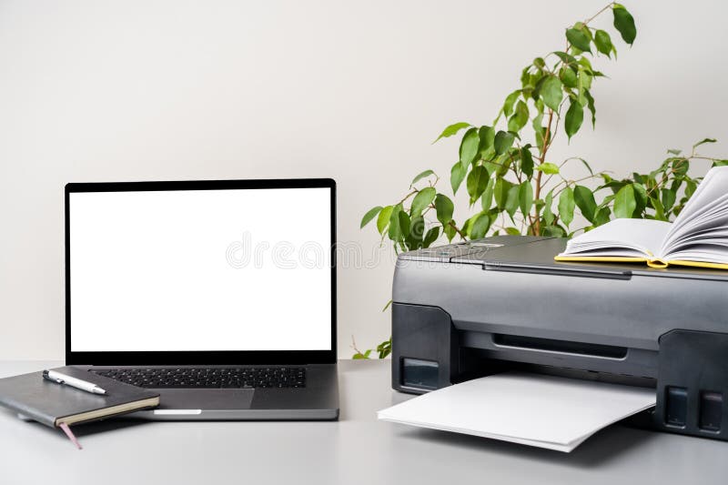 New Modern Printer and Laptop in the Office on Table Stock Photo ...