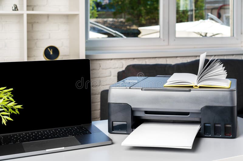 New Modern Printer and Laptop in the Office on Table Stock Illustration ...