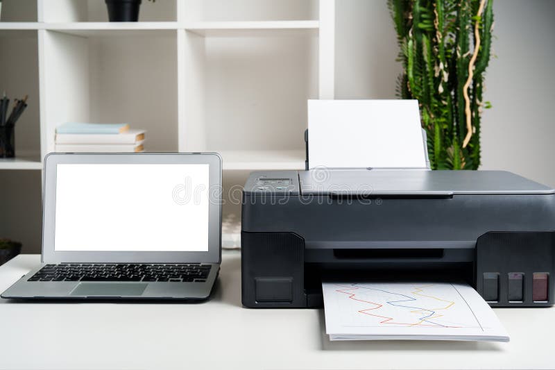 New Modern Printer and Laptop in the Office on Table Stock Image ...