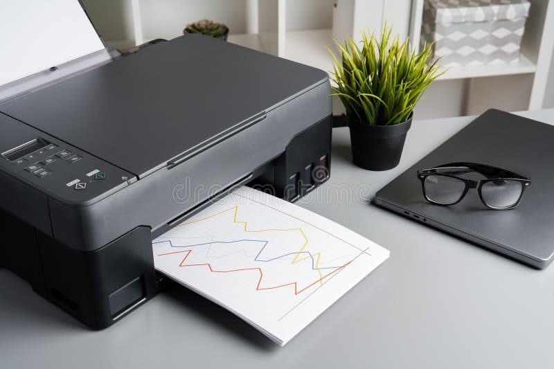 New Modern Printer and Laptop in the Office on Table Stock Image ...
