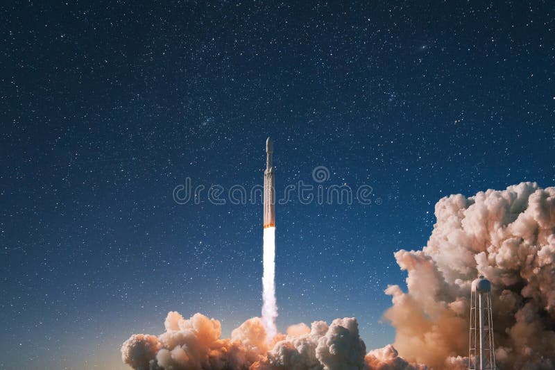 New Modern Rocket With Smoke And Blast Successfully Lift Off Into The