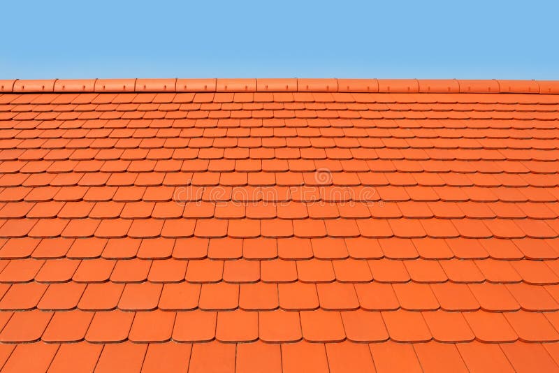 New, Modern Roof Covered with Flat, Red, Ceramic Tiles. Stock Image ...