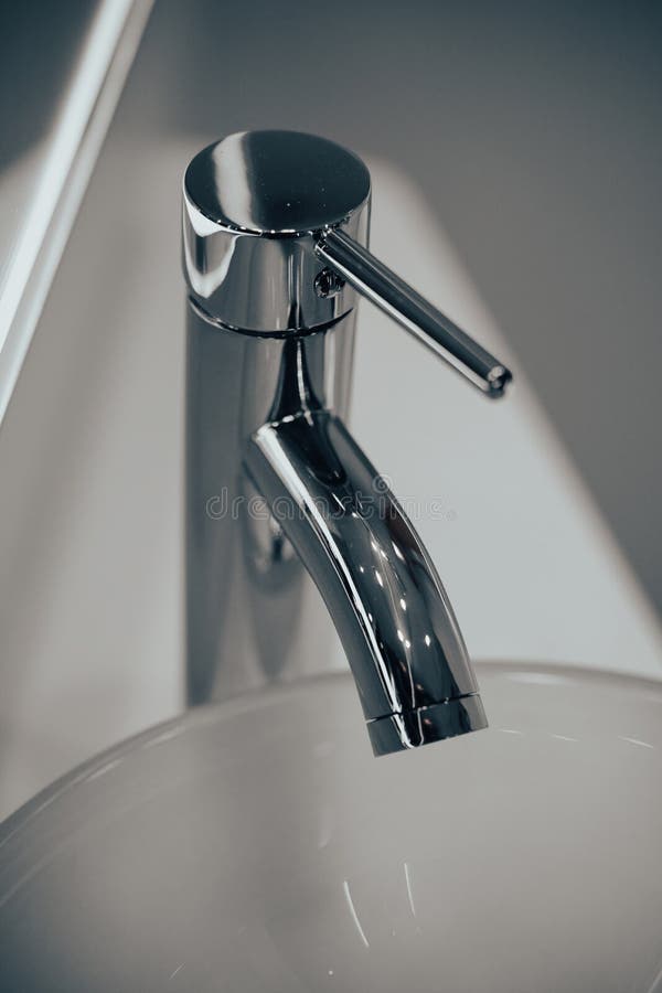 New Modern Stainless Metal Faucet Stock Image - Image of home, chrome ...