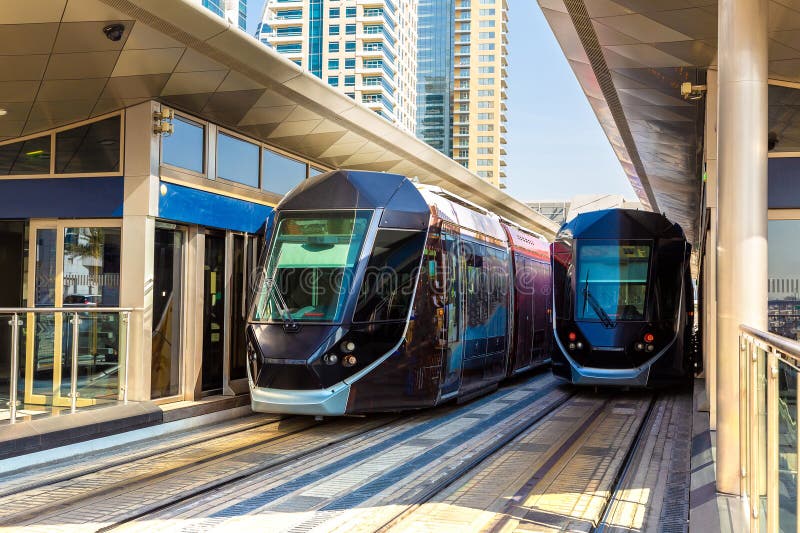 New modern tram in Dubai stock photo. Image of modern - 268578992