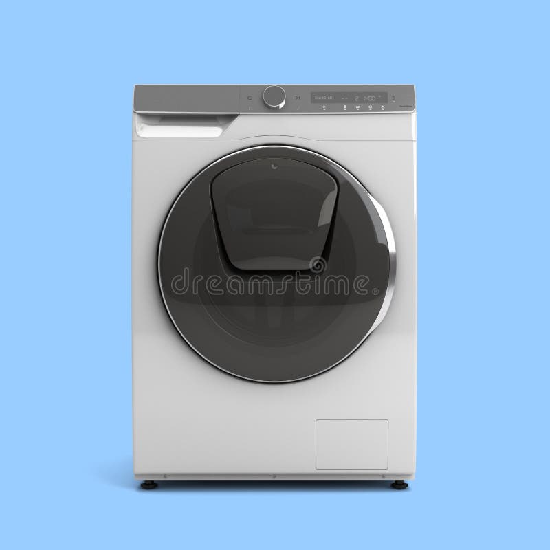 New Modern Washing Machine Front View 3D Render on Blue Stock ...