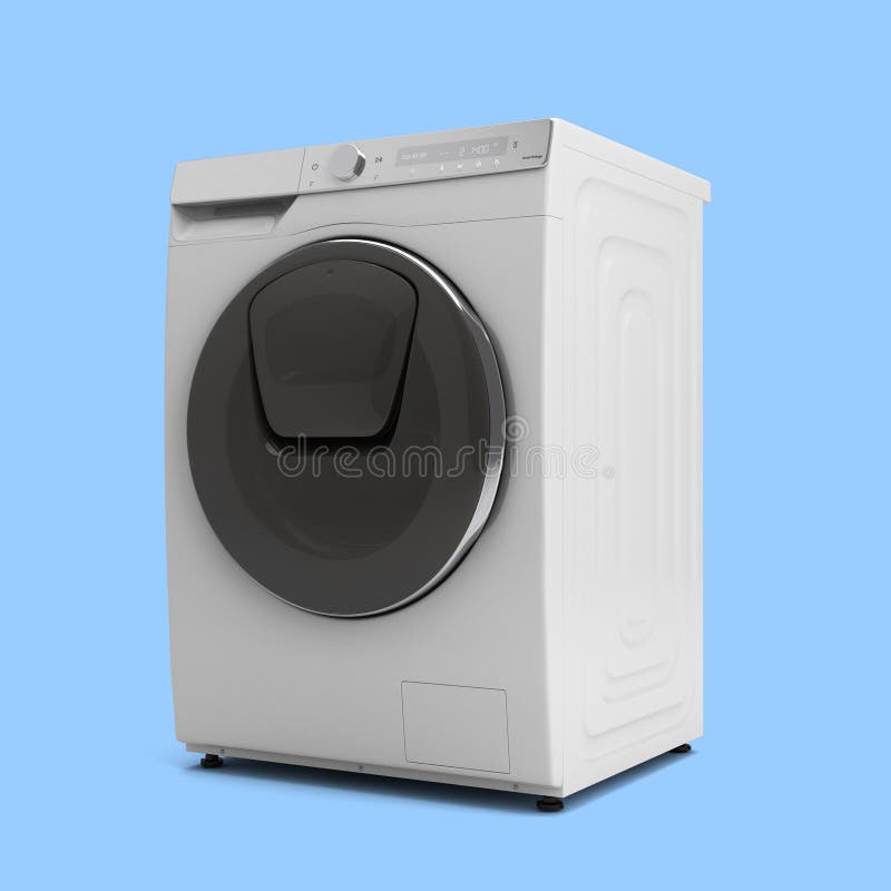 New Modern Washing Machine Perspective Left View 3D Render on Blue ...