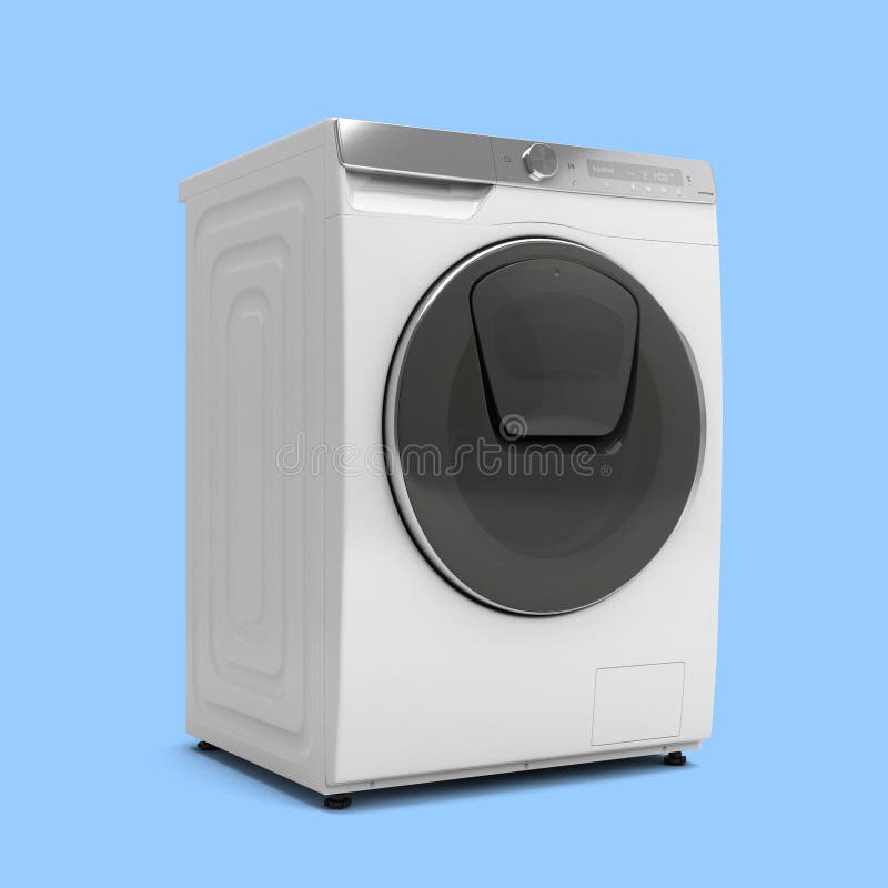 New Modern Washing Machine Perspective View 3D Render on Blue Stock ...