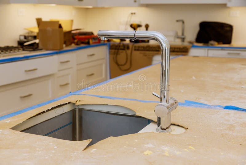 New Modern White Kitchen with Built Chrome Water Tap Stock Photo ...