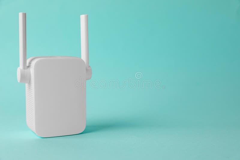 New Modern Wi-Fi Repeater on Turquoise Background, Space for Text Stock ...