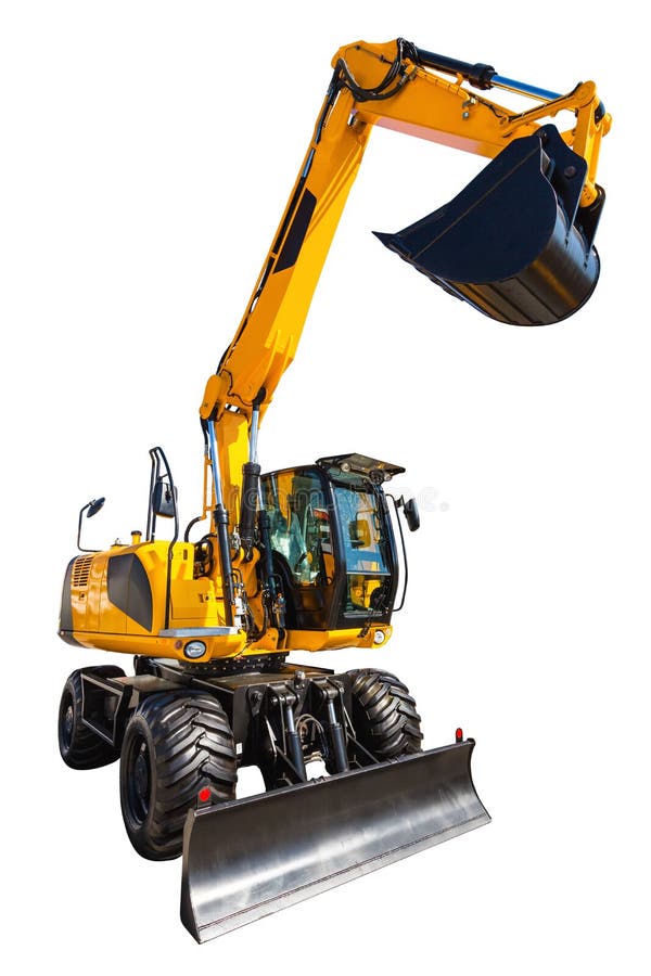 New and Modern Yellow Excavator Machines Isolated on White Stock Image ...