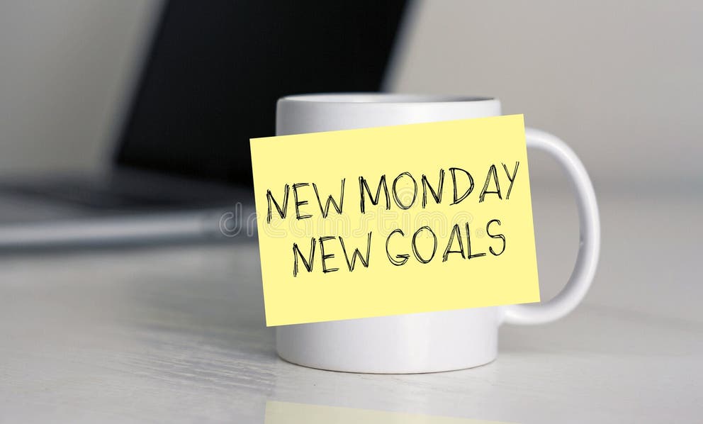 New Monday New Goals is Shown Using the Text on Cup Stock Photo - Image ...