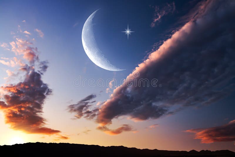 New Moon , Moon in the Blue Sky New Moon in the Clouds Stock Image ...