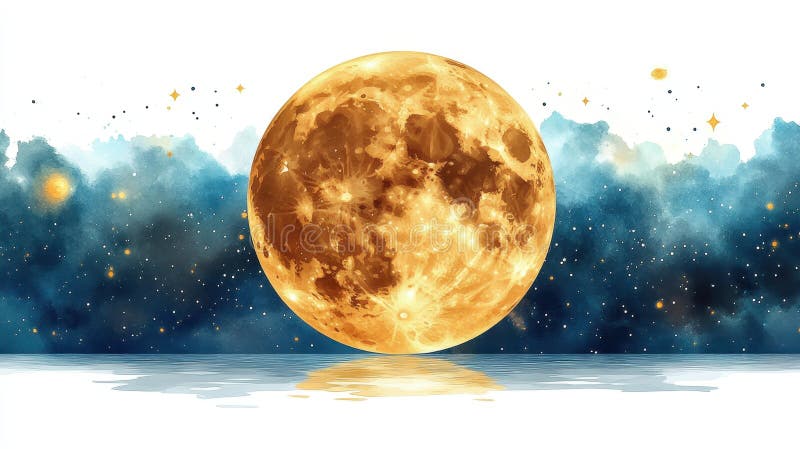 New Moon March. Enchanting Full Moon Reflection in Cosmic Night Sky for ...