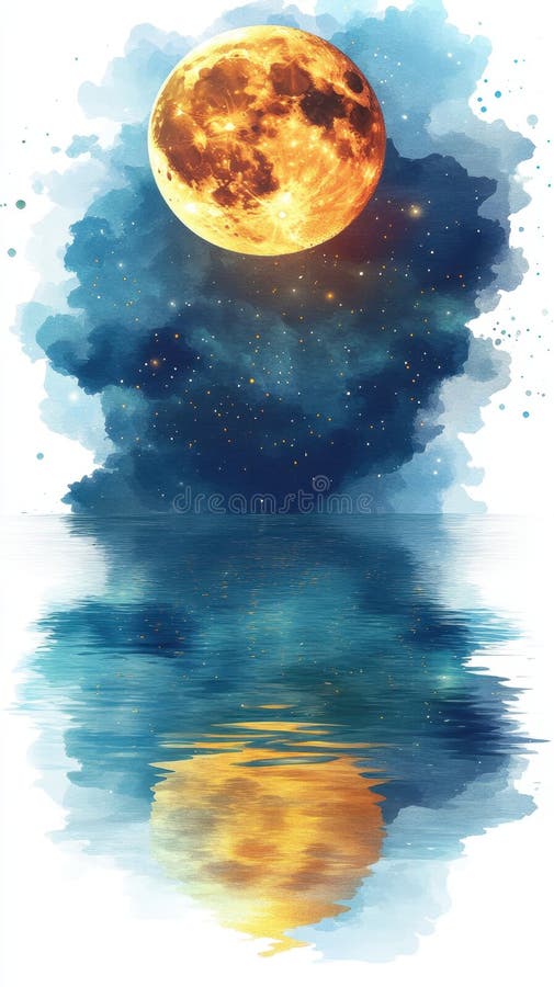 New Moon March. Serene Moonlit Night Sky with Celestial Reflection on ...