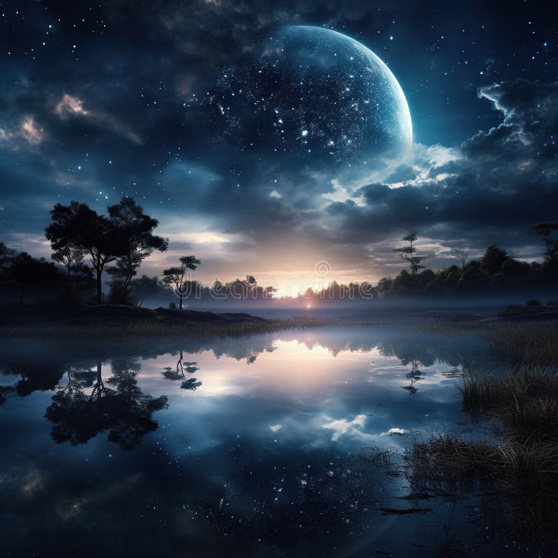 New Moon Reflection stock illustration. Illustration of riparian ...