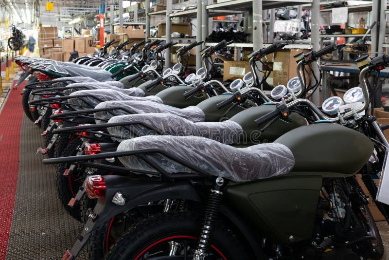 New Motorcycles and Mopeds at the Motorcycle Assembly Plant Stock Photo ...