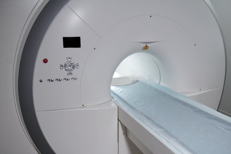 New MRI Scan Equipment with Long Table Covered with Napkin Stock Image ...