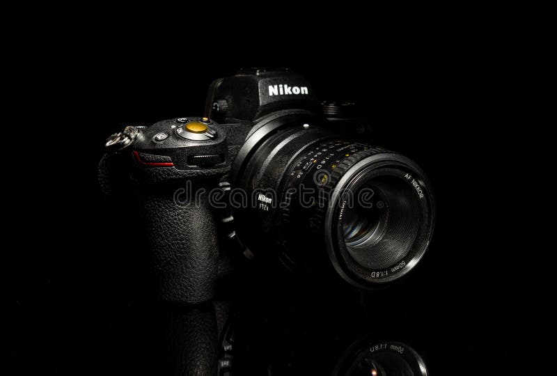 New Nikon D6ii Digital Mirrorless Camera Isolated on Black Dark Banner ...