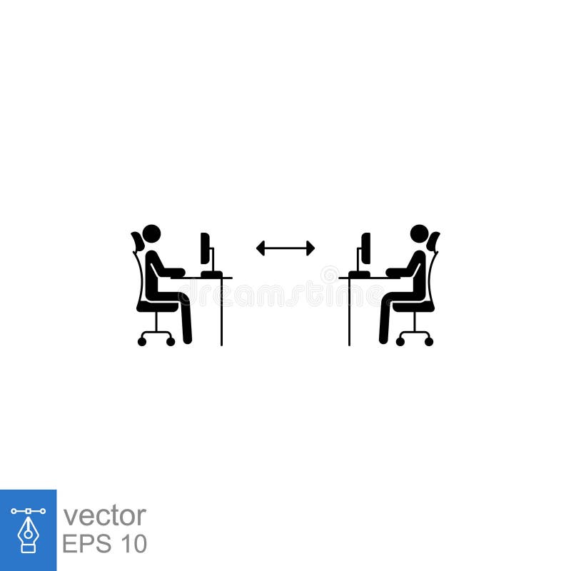 New Normal Concept in Work Office Desk Icon. Two People Working Stock ...