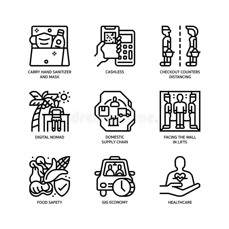 New Normal after Covid-19 Icons Set Stock Vector - Illustration of ...