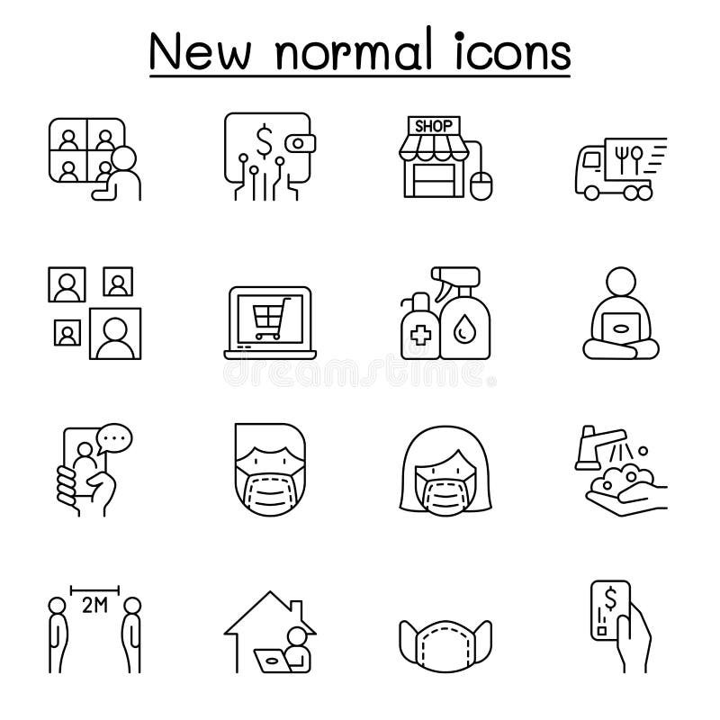New Normal Lifestyle Icon Set in Thin Line Style Stock Vector ...
