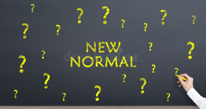 New Normal and Question Mark Concept on Chalkboard. Normalization ...