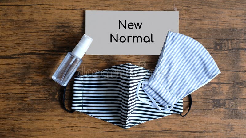 New Normal Word on Face Mask with Sanitizer. New Normal Concept Stock ...