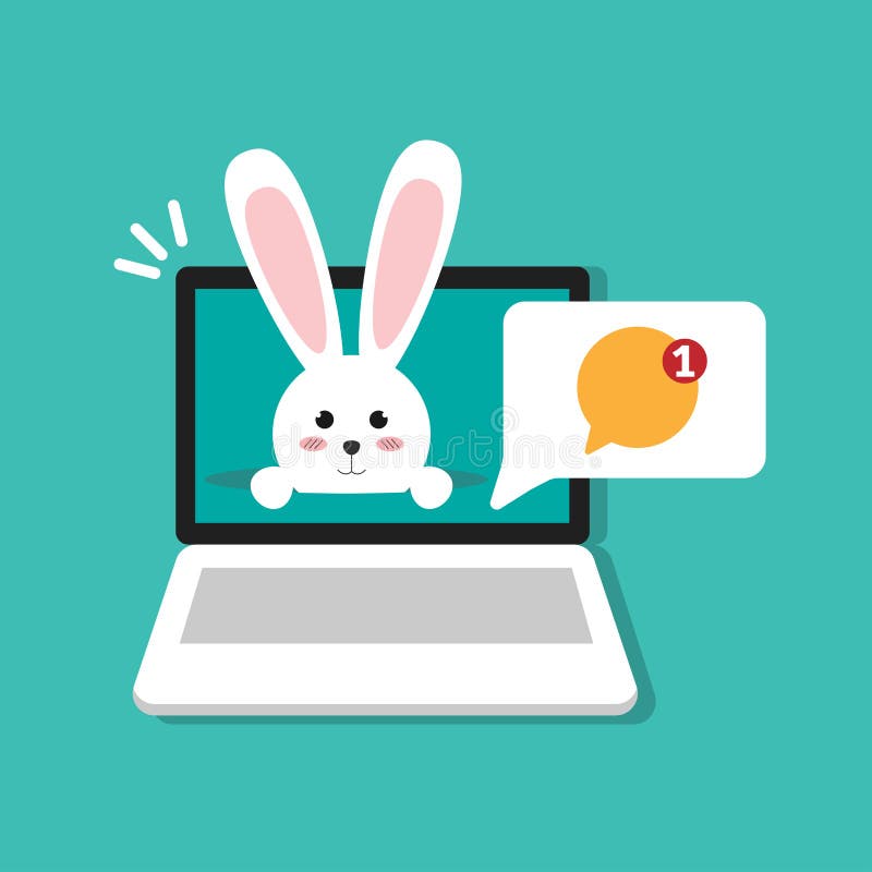 Happy Easter Bunny on Laptop, Computer Symbol Flat Cartoon Design Stock ...
