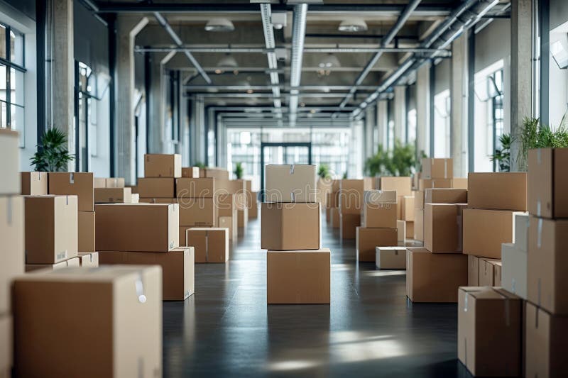 New Office with Cardboard Boxes, Packed Belongings, Moving and Storage ...