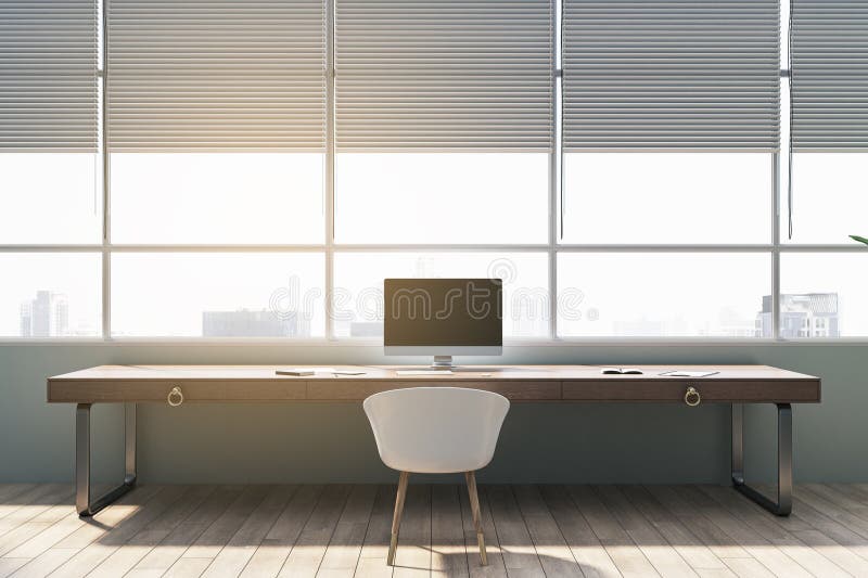 New Office Interior with Panoramic Windows and City View, Empty Mock Up ...