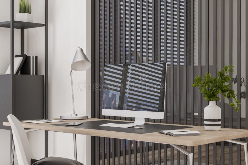 New Office Interior with Workplace, Equipment, Decorative Items ...