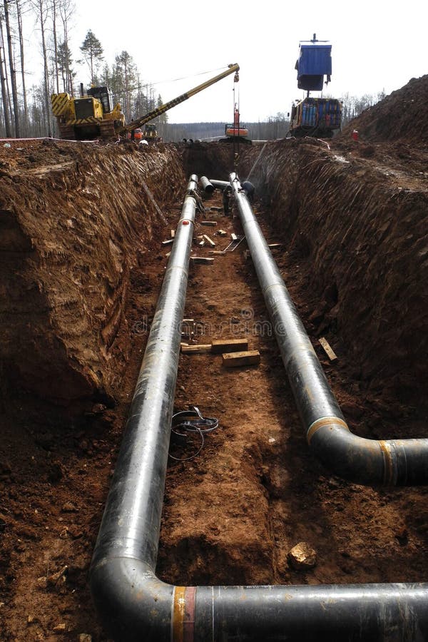 Construction Site of Oil Pipeline Stock Image - Image of laborer ...