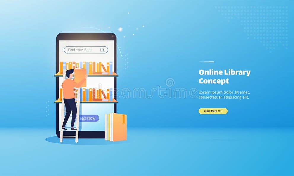 Online Library Illustration Concept, Online Learning through E-books ...