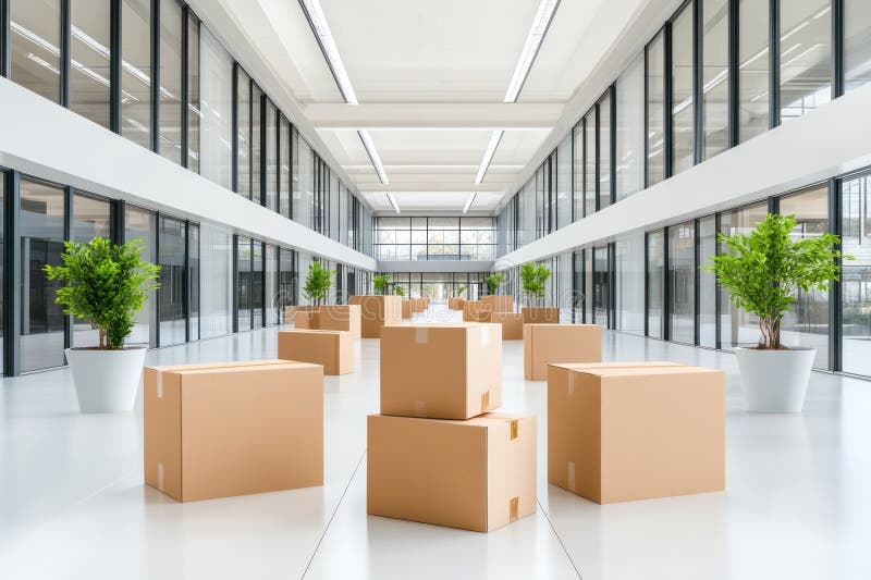 New Open Space Office Relocation with Stacked Boxes Stock Illustration ...