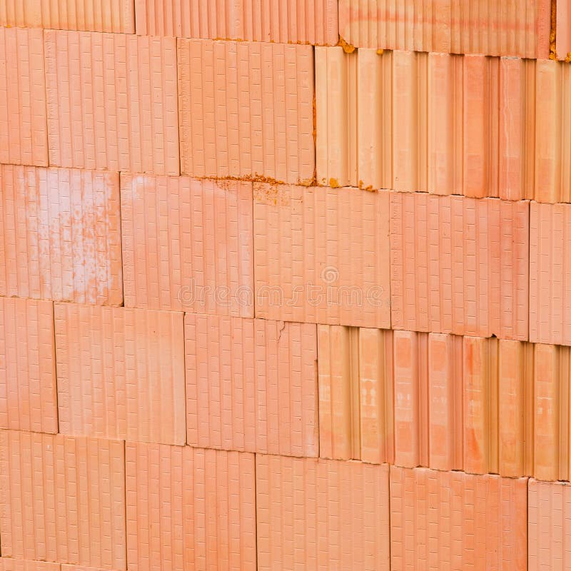 New Orange Brick Wall Background. House Building Worker Concept. Stock ...