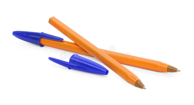 New Orange Plastic Pens Isolated on White Stock Photo - Image of design ...