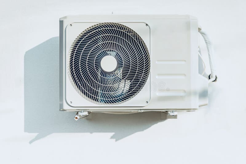 New Outside Air Conditioner Unit Hanging on White Wall Stock Image ...