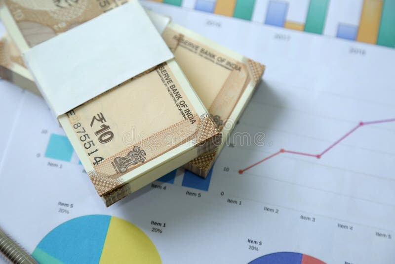 New Pack of Indian 10 Rupee Notes on the Chart Paper Stock Image ...