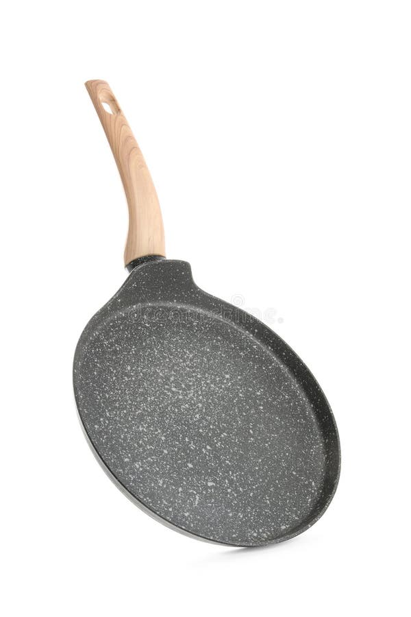 New Pancake Pan with Wooden Handle Isolated on White Background Stock ...