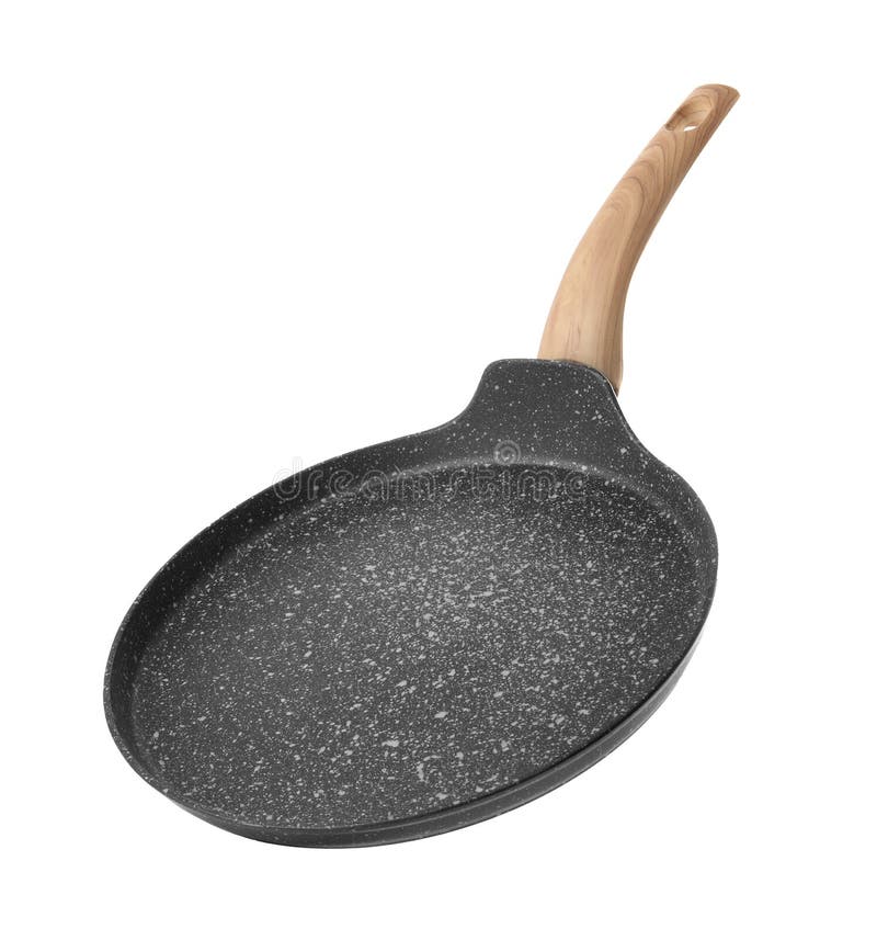 New Pancake Pan with Wooden Handle Isolated on White Background Stock ...