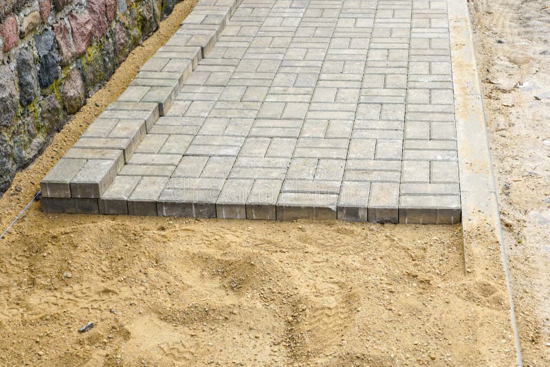 New Pavement Making with Stone Blocks in City Stock Photo - Image of ...