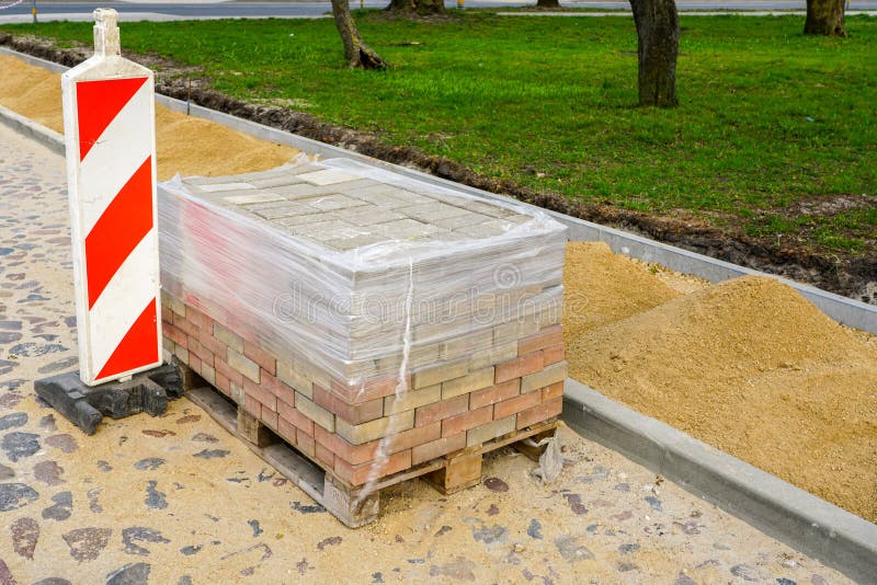 New Pavement Making with Stone Blocks in City Stock Photo - Image of ...
