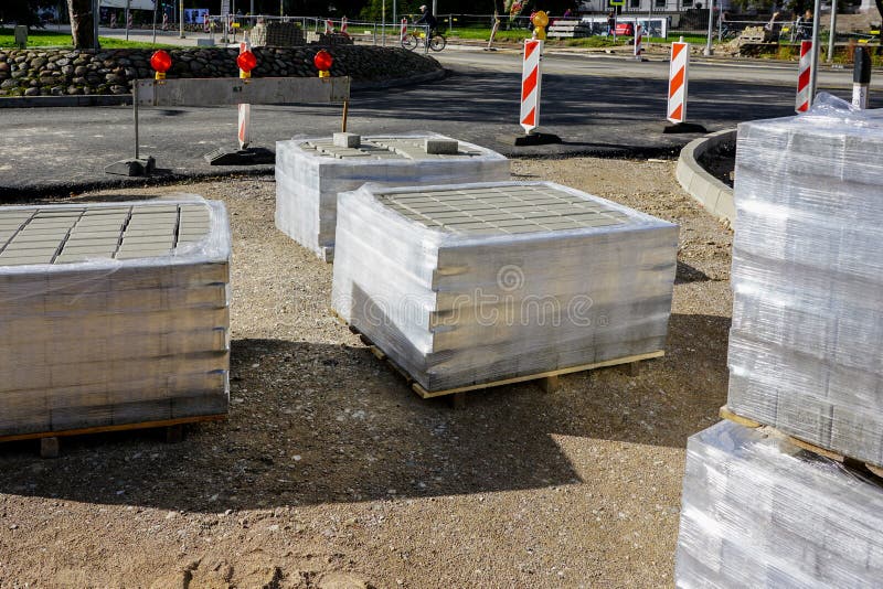 New Pavement Making with Stone Blocks in City Stock Photo - Image of ...