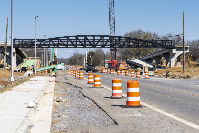 New Pedestrian Bridge Under Construction Stock Image - Image of road ...