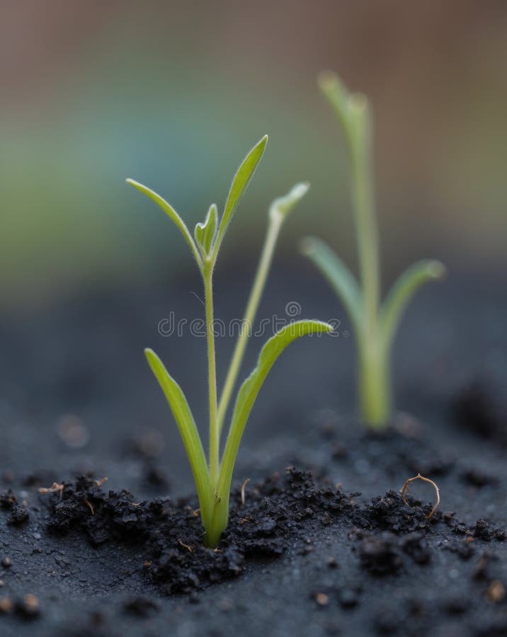 New Plant Growth Emerging from Dark Soil. Stock Image - Image of ...