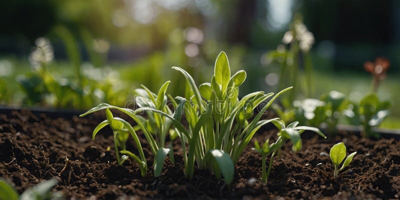 New Plants Growing in the Garden in the Spring. Stock Image - Image of ...