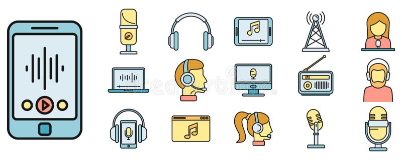 New Podcast Icons Set Vector Color Line Stock Illustration ...