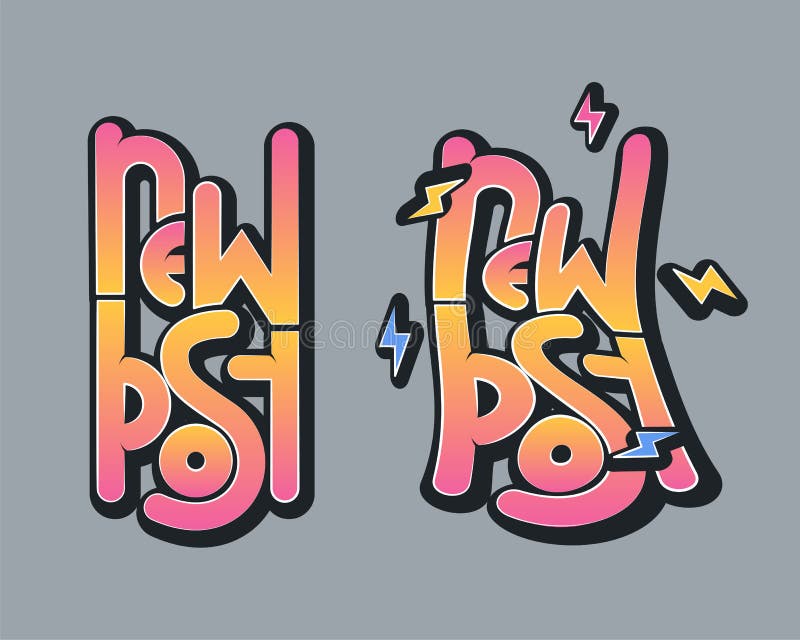 New Post Levitating Lettering with Lightnings in Cartoon Style. Stock ...