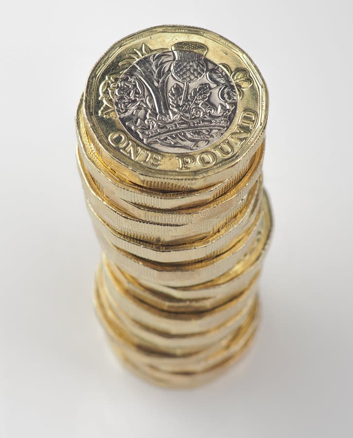 New Pound Coin - Tall Stack from Above Stock Photo - Image of cash ...