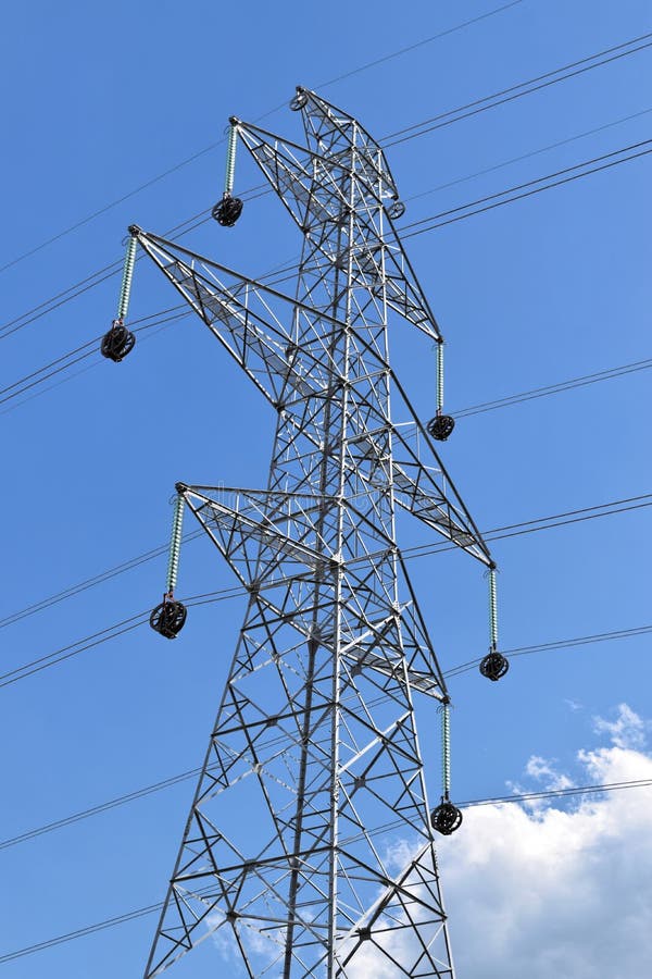 New Power Lines in Construction during Dusk Time, Wiring Work Stock ...